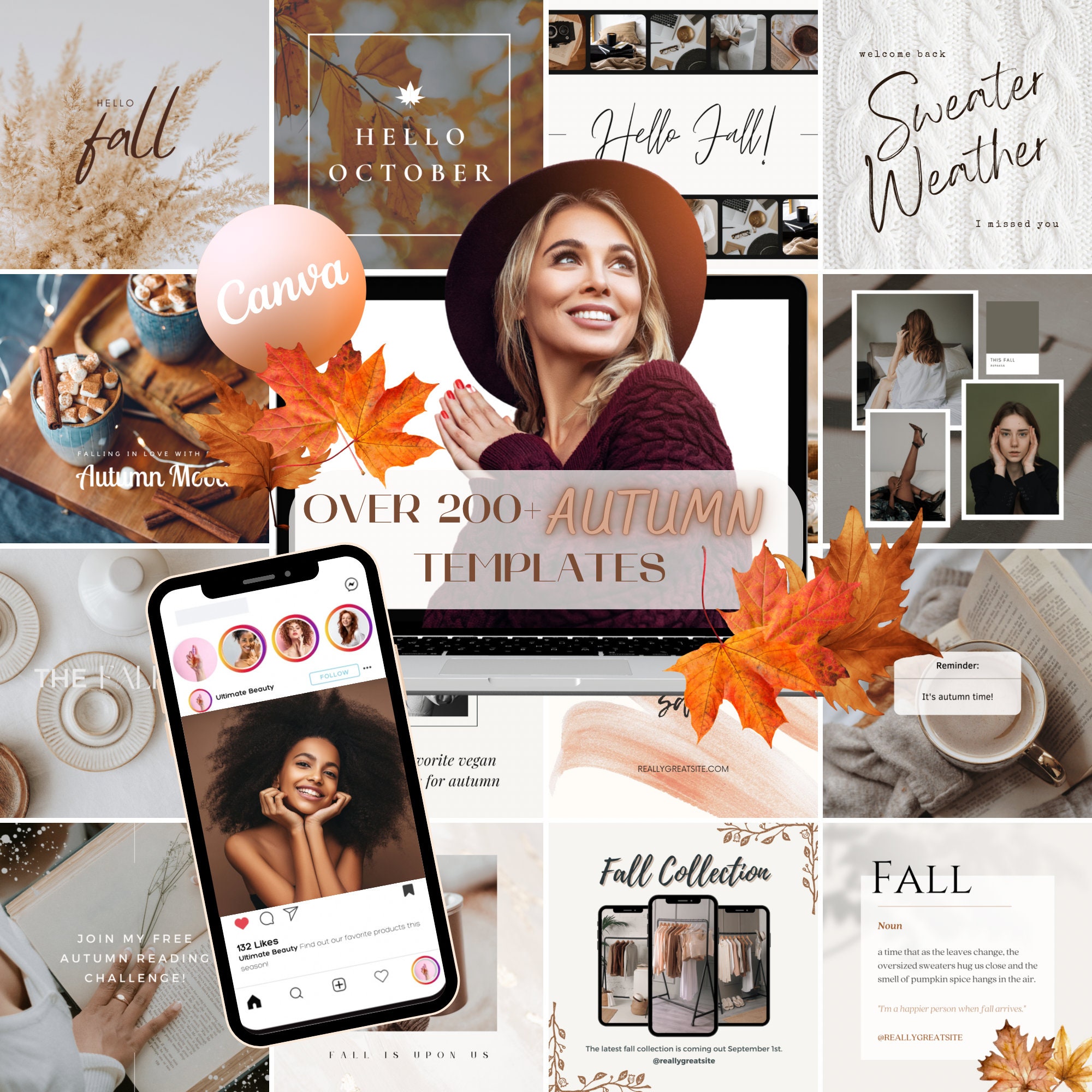 Fall Autumn Holiday Digital Templates Editable Templates Canva ...