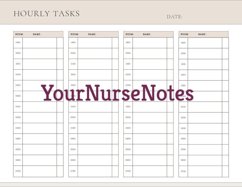 Nursing Hourly Tasks Checklist Night Shift - Etsy
