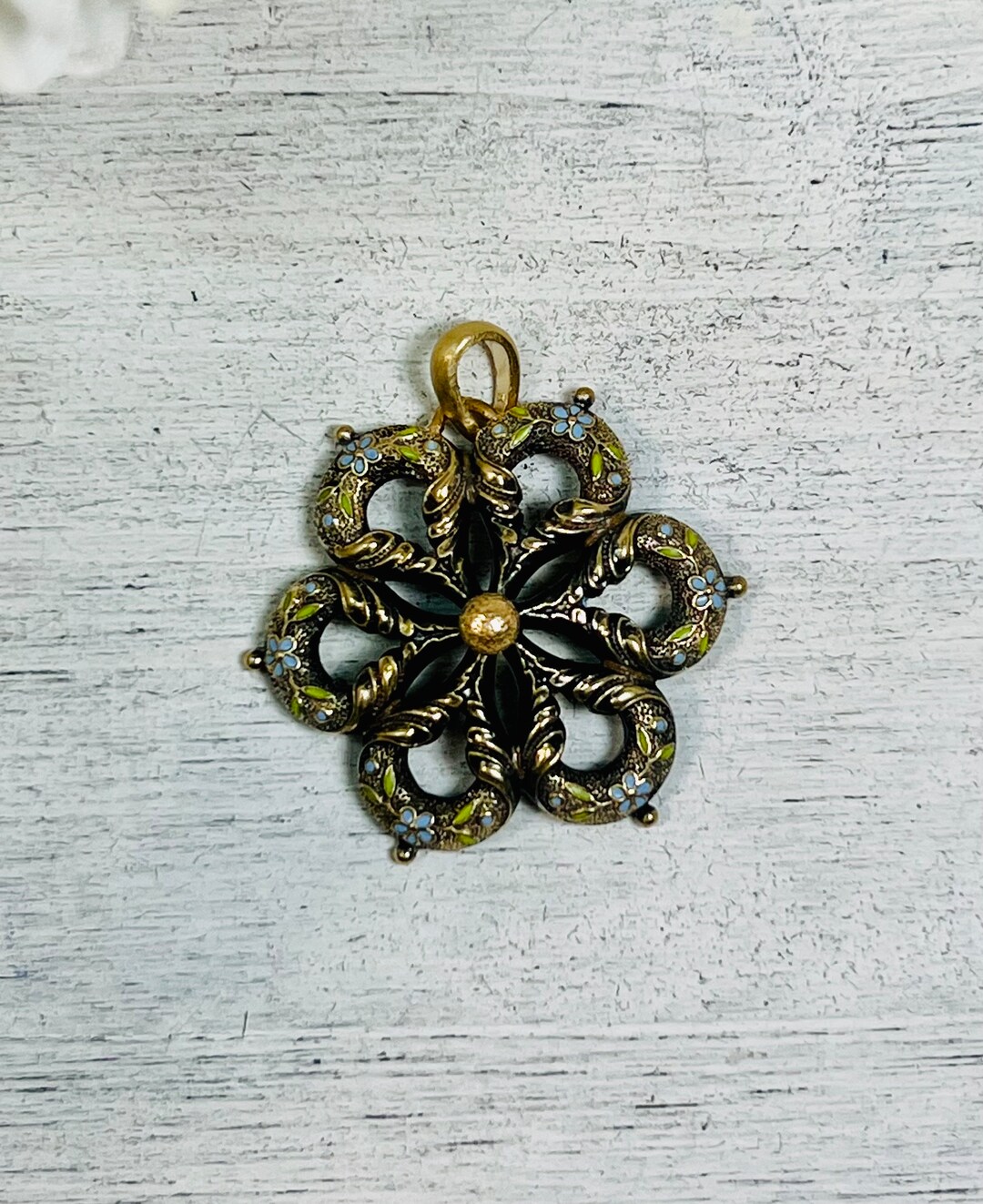 Antique Art Nouveau Enameled Floral 19K Gold Pendant - Etsy