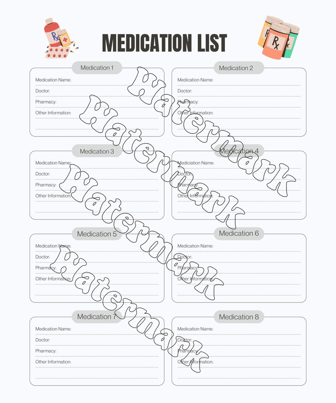 Digital Medication List Instant Download Editable Prescription Template ...