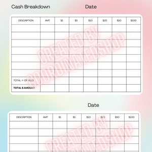 Cash Breakdown Worksheet - Etsy