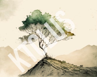 Lone Tree in Black - Digital Art - Etsy