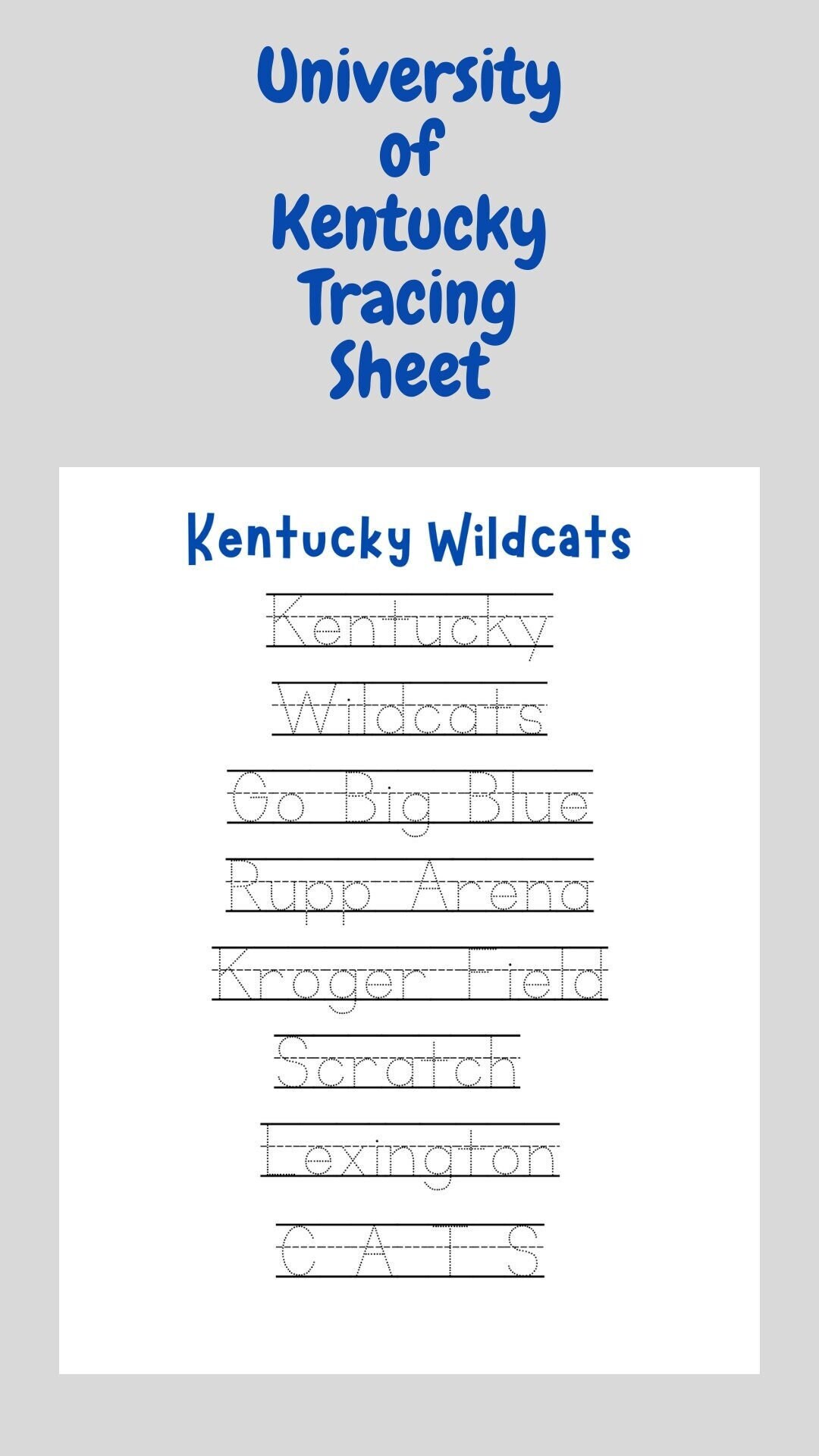 Kentucky Wildcats Tracing Sheet Kids Preschool Kindergarten Learning - Etsy