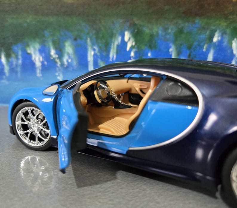 Custom Name Blue Bugatti Chiron Diecast Model Car 1:24 - Personalized ...
