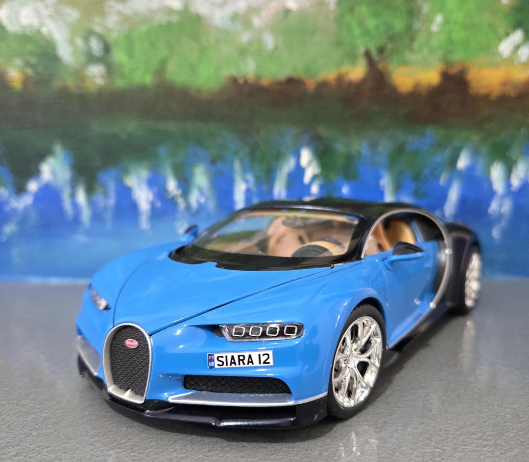Custom Name Blue Bugatti Chiron Diecast Model Car 1:24 - Personalized ...