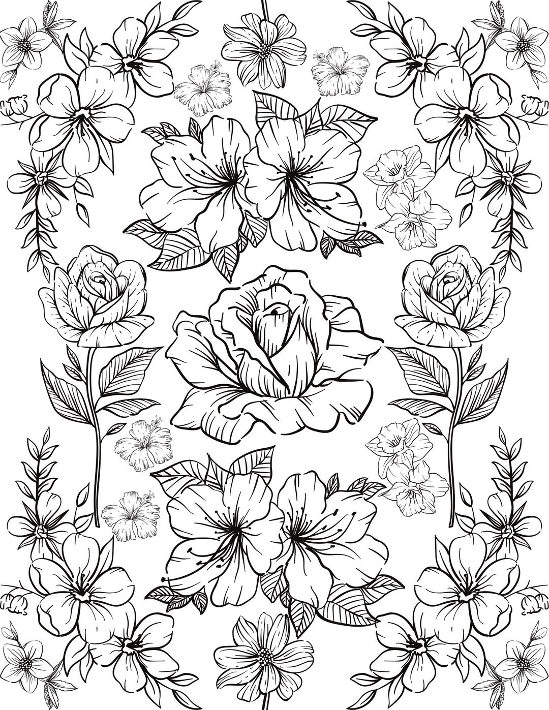 Flowers Coloring Page - Etsy