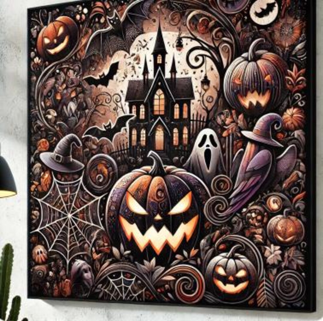 Spooky Halloween Wall Art Haunted House Decor Printable Halloween Art ...