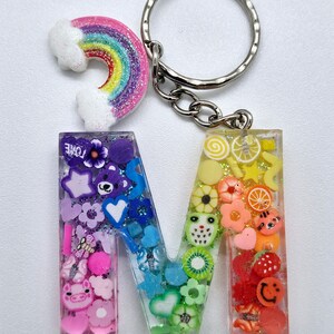 Rainbow Resin Letter Keyring, Personalised Initial Keychain, Glitter ...