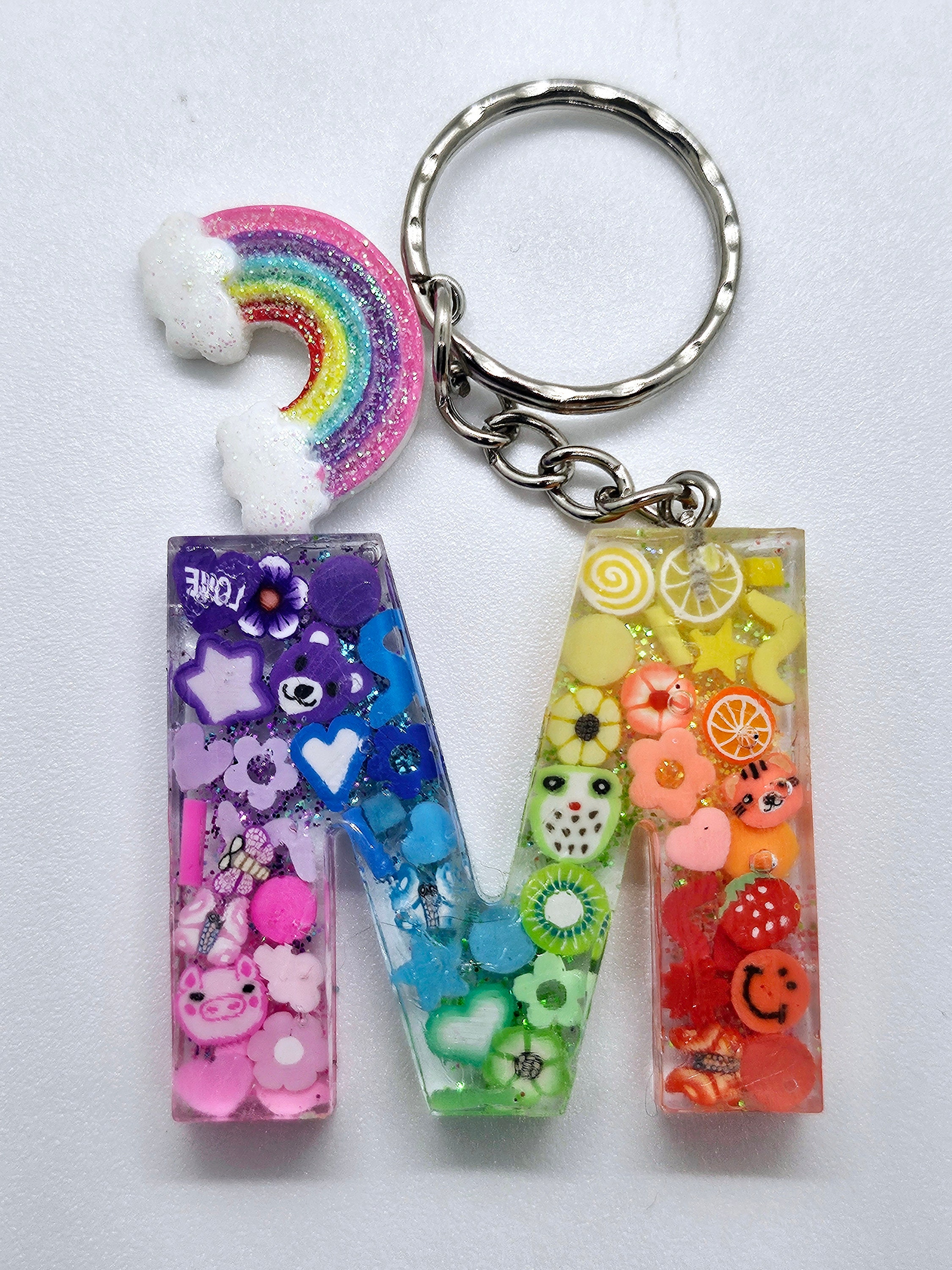 Rainbow Resin Letter Keyring, Personalised Initial Keychain, Glitter ...