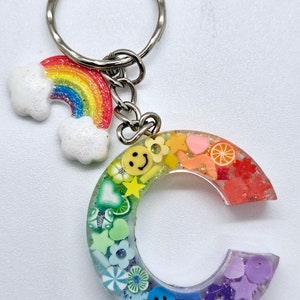 Rainbow Resin Letter Keyring, Personalised Initial Keychain, Glitter ...