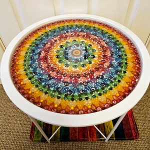 Rainbow Mandala Side Table, Colourful Coffee Table, Resin Art Table ...