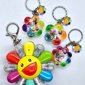 Smiley Flower Liquid Shaker Keychain, Cute Glitter Resin Keyring, Bag ...