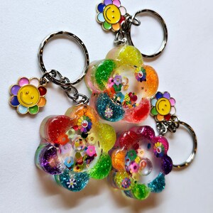 Smiley Flower Liquid Shaker Keychain, Cute Glitter Resin Keyring, Bag ...