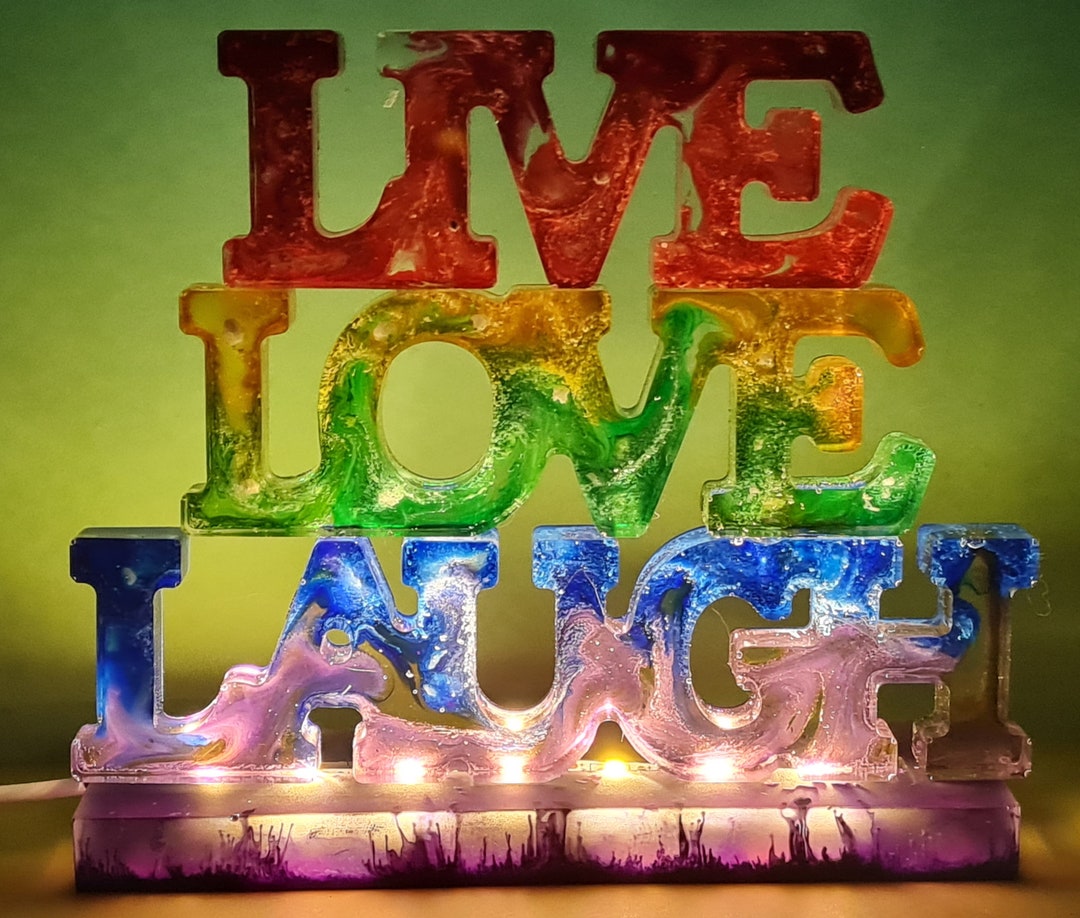 Resin Rainbow LOVE LIVE LAUGH Sign, Colour Range, Freestanding Sign ...