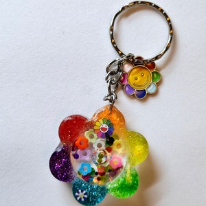 Smiley Flower Liquid Shaker Keychain, Cute Glitter Resin Keyring, Bag ...