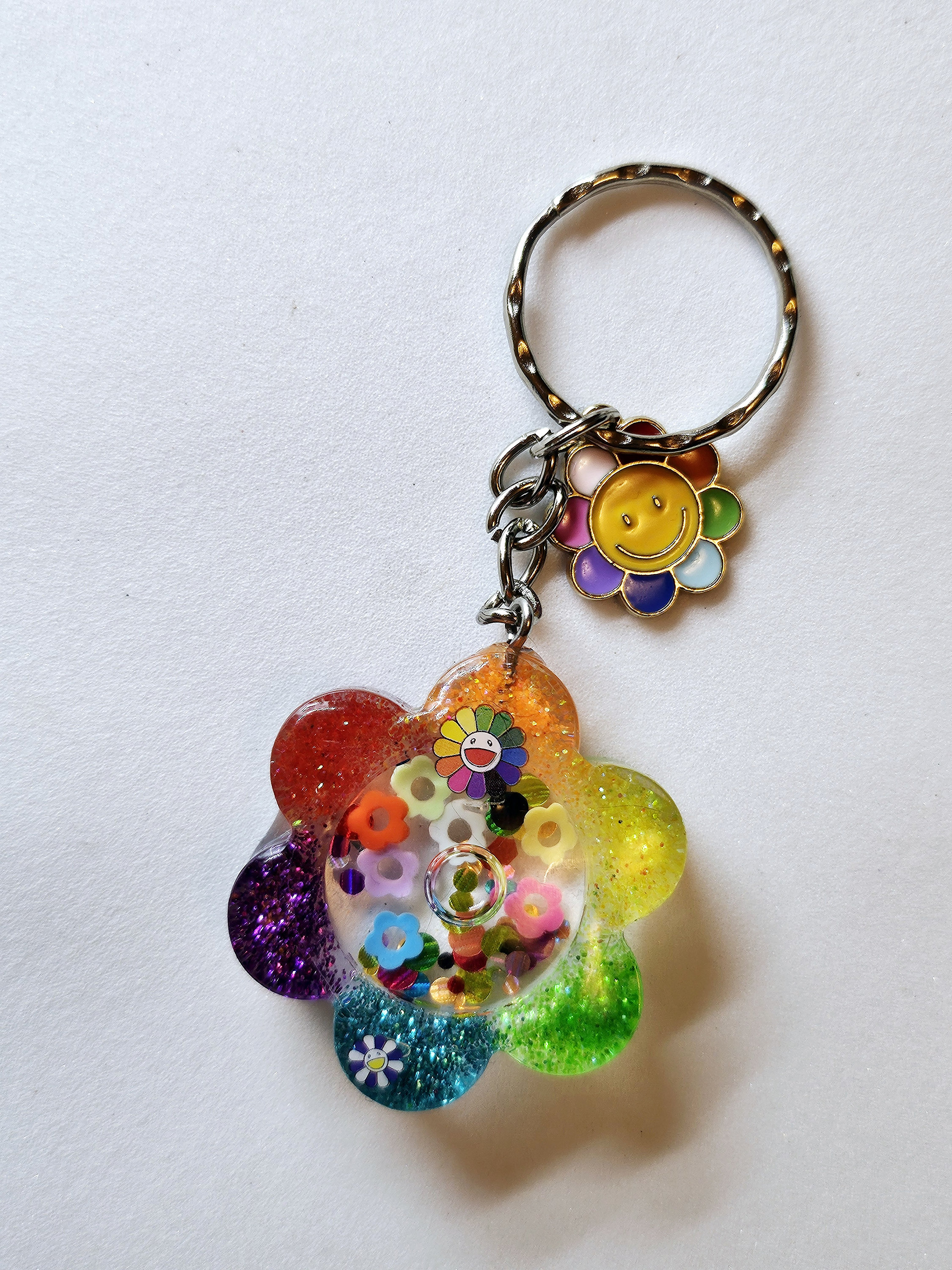 Smiley Flower Liquid Shaker Keychain, Cute Glitter Resin Keyring, Bag ...