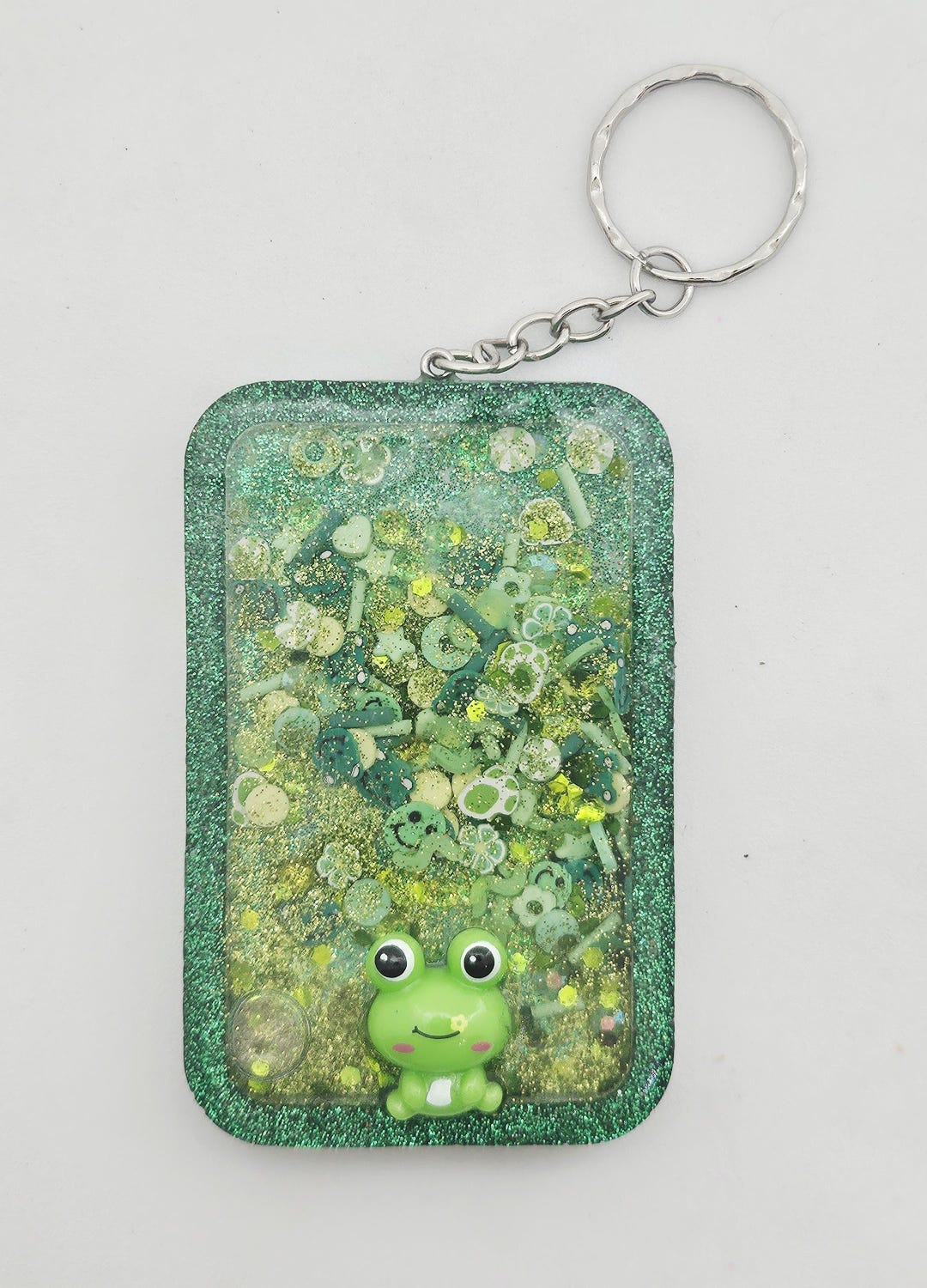 Green Frog Resin Liquid Shaker Keychain, Glitter Shaker, Kawaii Cute ...