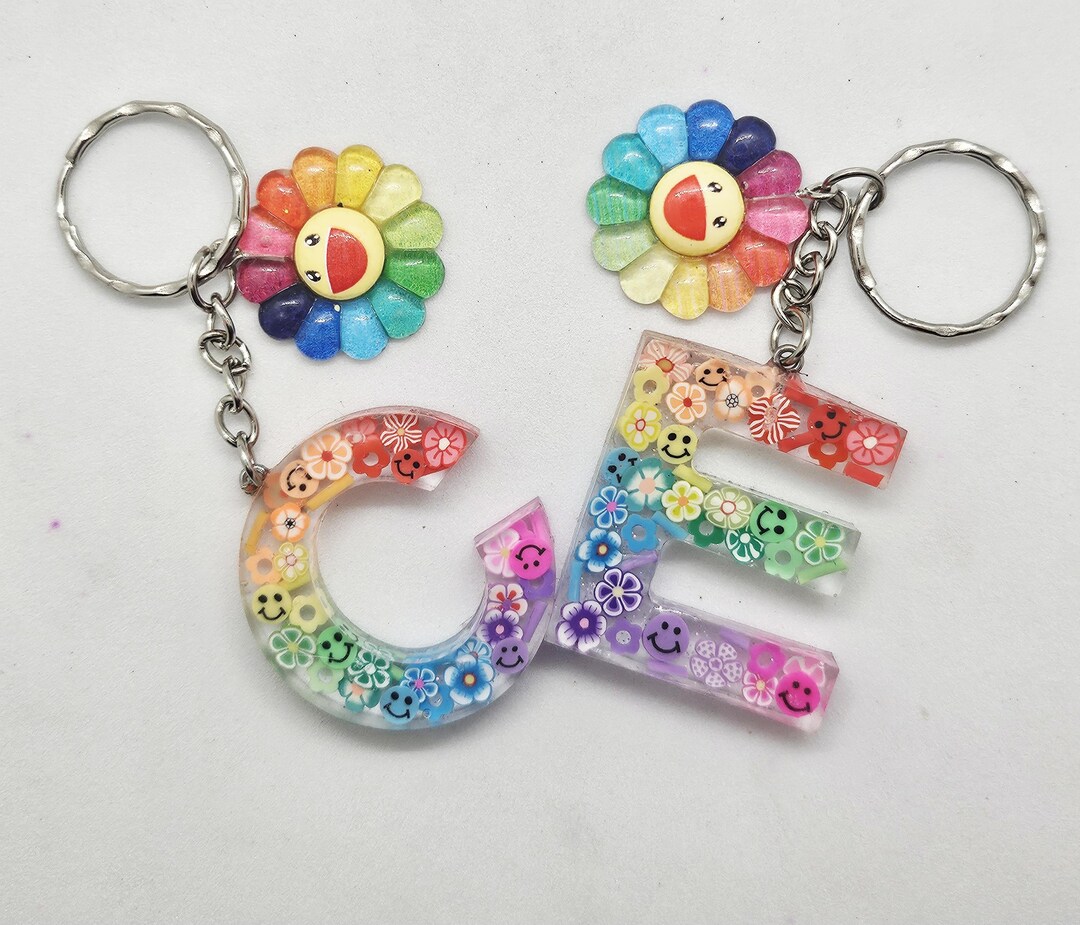 Smiley Face Flower Rainbow Keychain, Happy Flower Keyring, Cute Flower ...