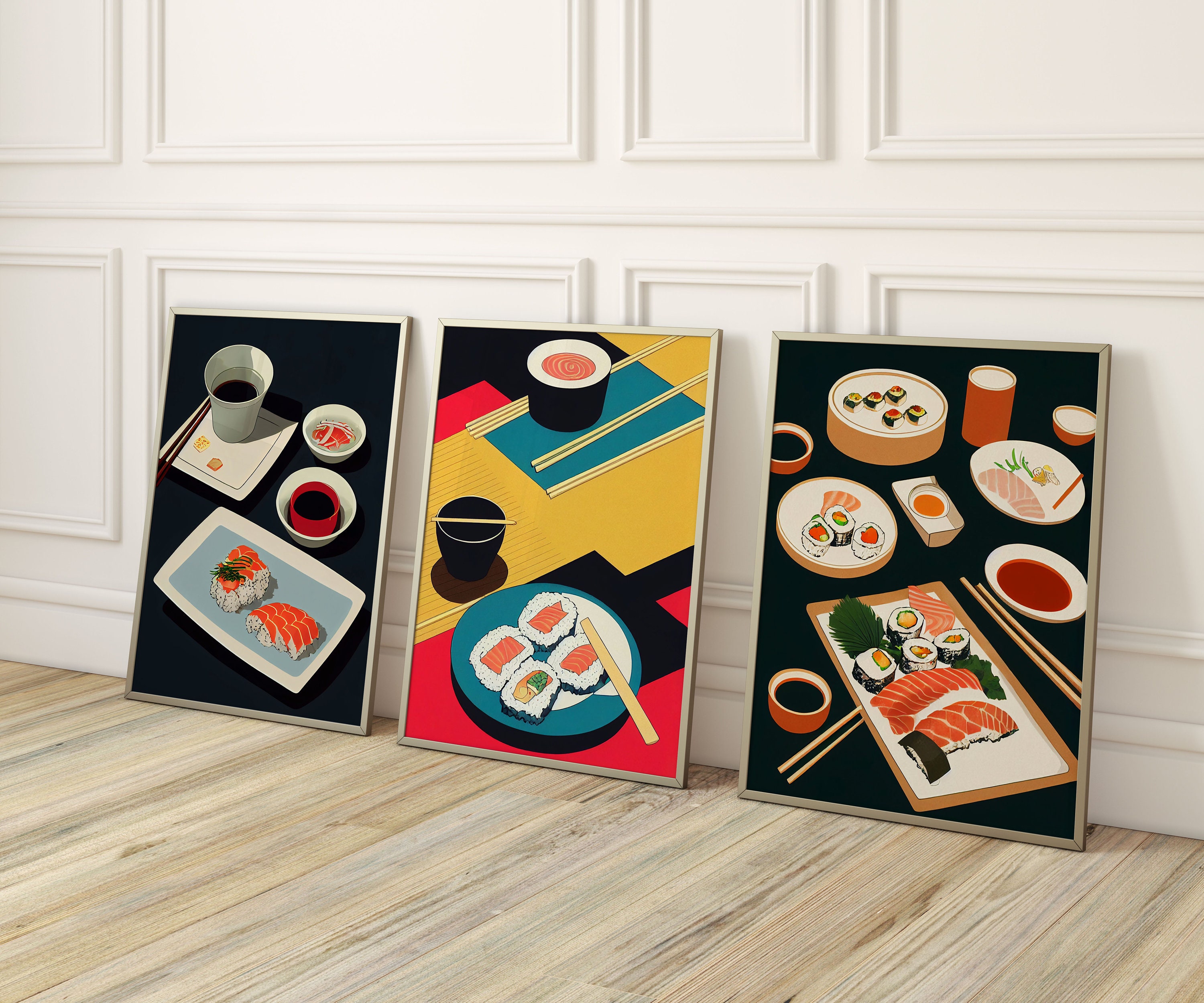 Cute Japanese Sushi Art, Set of 3, Printable Wall Art, Digital Download ...