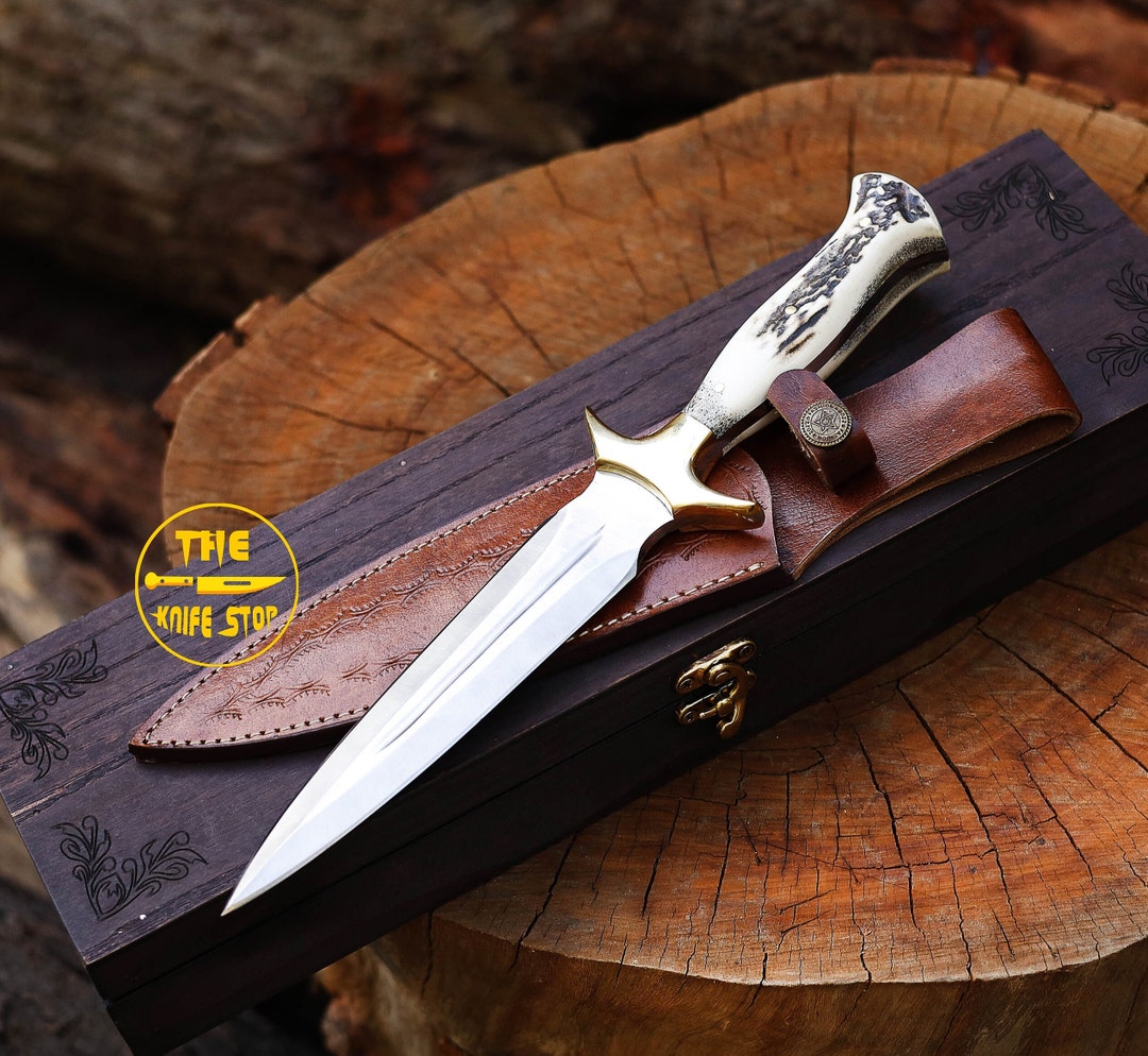 Deer Antler Dagger Knife , Handmade Fairbairn Sykes Knife With Case ...