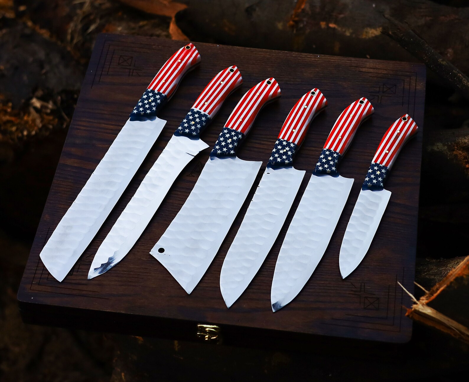 Personalized Handmade Chef Knives Set 6-pcs Custom Engraved Cutlery ...