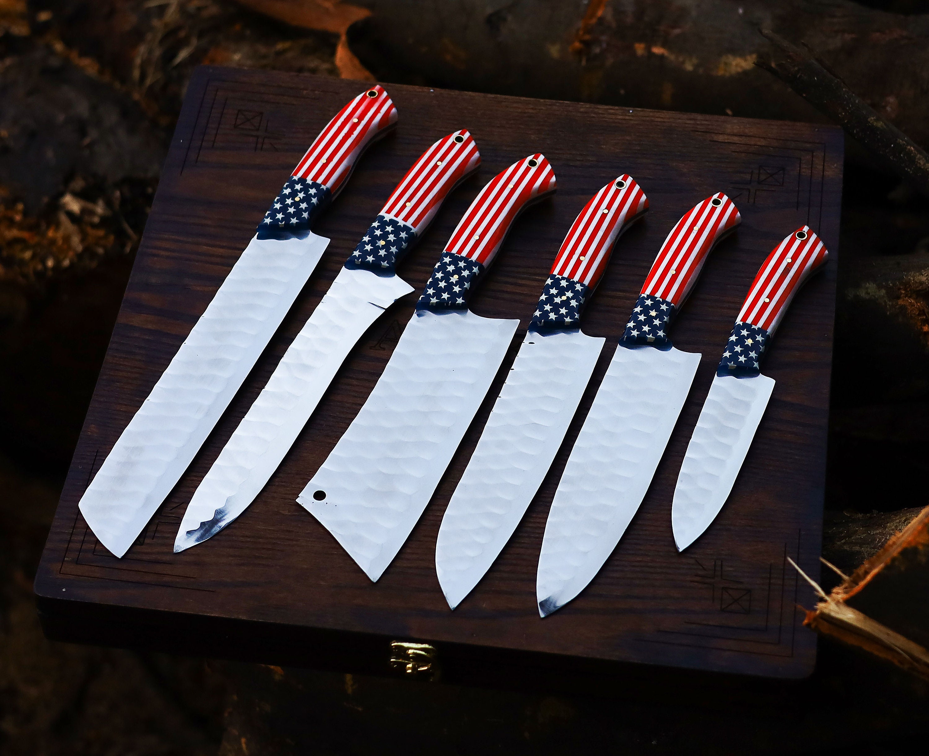 Personalized Handmade Chef Knives Set 6-pcs Custom Engraved Cutlery ...