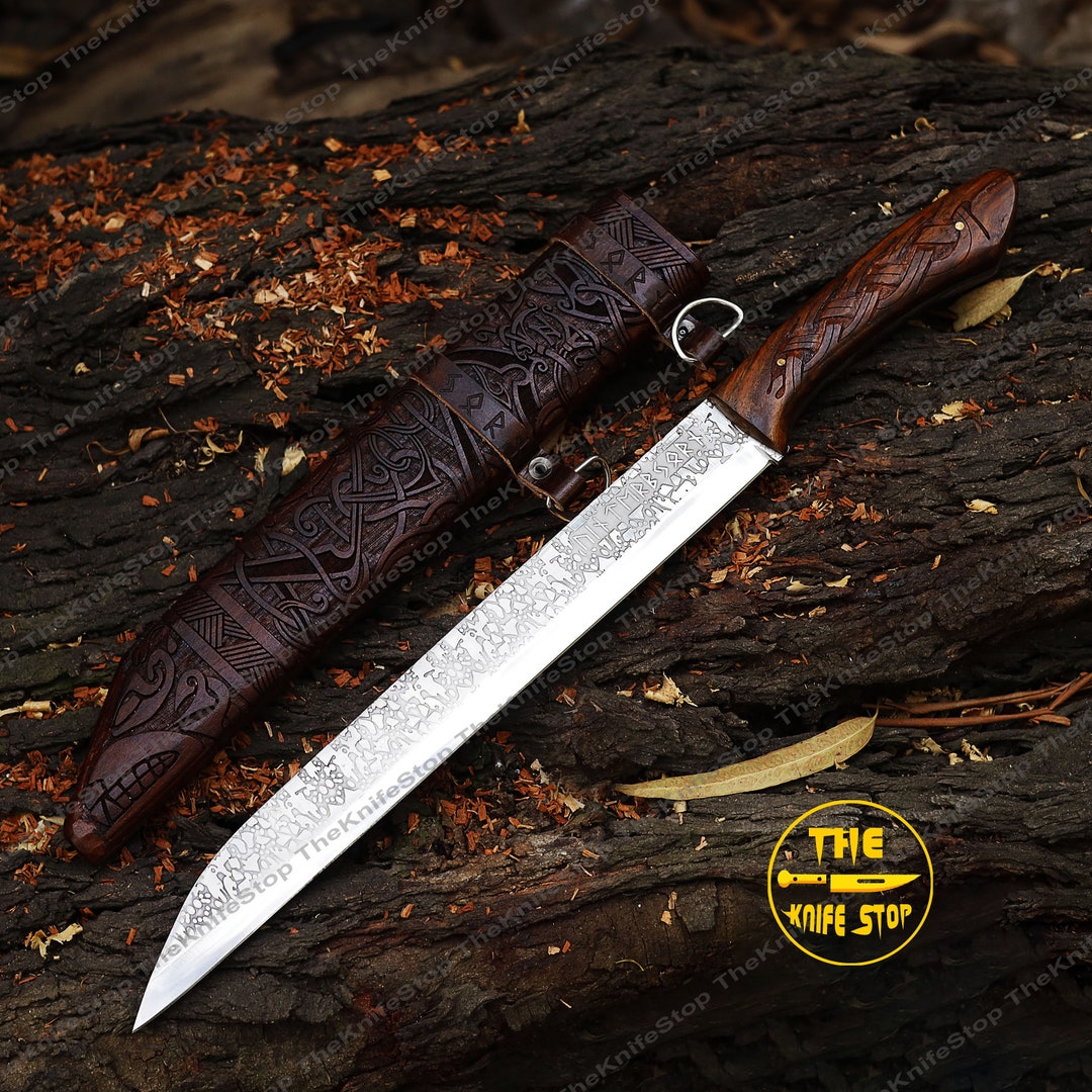 Hand Forged Viking Seax Knife With Wooden Scabbard, Personalized Knife ...
