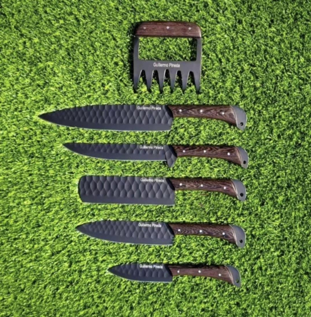 Personalized Handmade Chef Knives Set 6-pcs Custom Engraved Cutlery ...