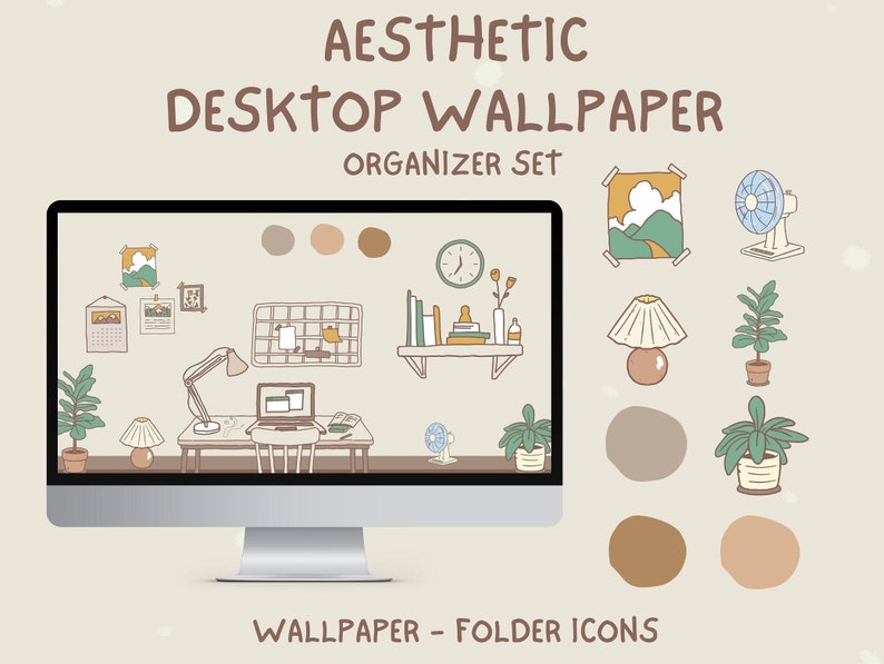 Aesthetic Computer Desktop Theme Background Wallpaper Organizer Set ...