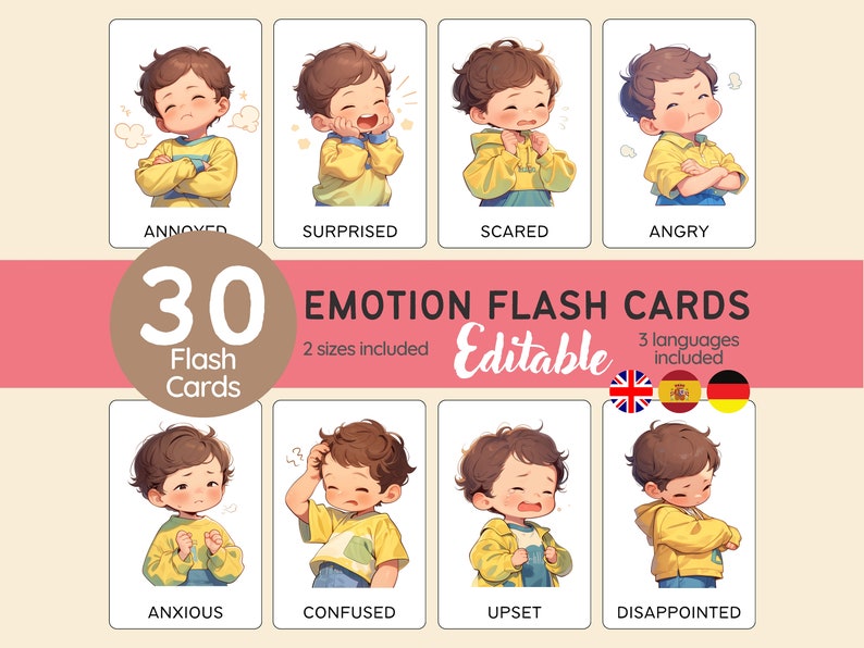 Kids Emotions Flashcards Large Montessori Feelings Cards Printable ...