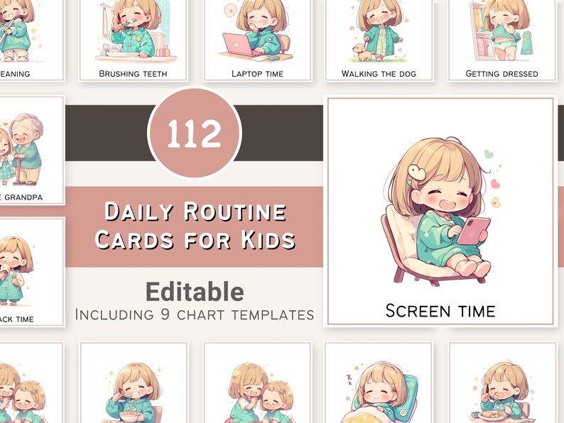 Morning & Evening Daily Routine Cards Visual Schedule for Kids Daily ...