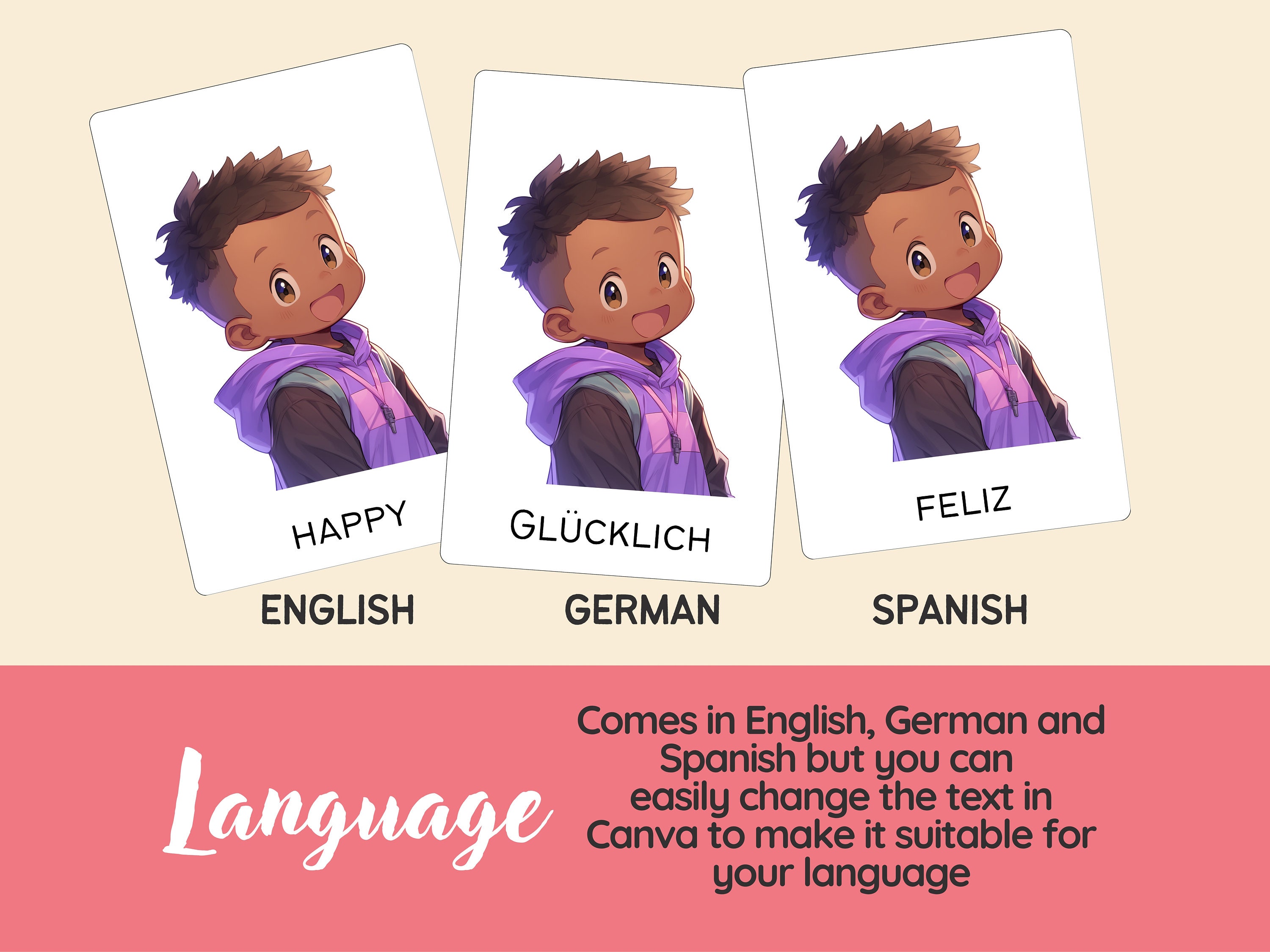 Kids Emotions Flashcards Large Montessori Feelings Cards Printable ...