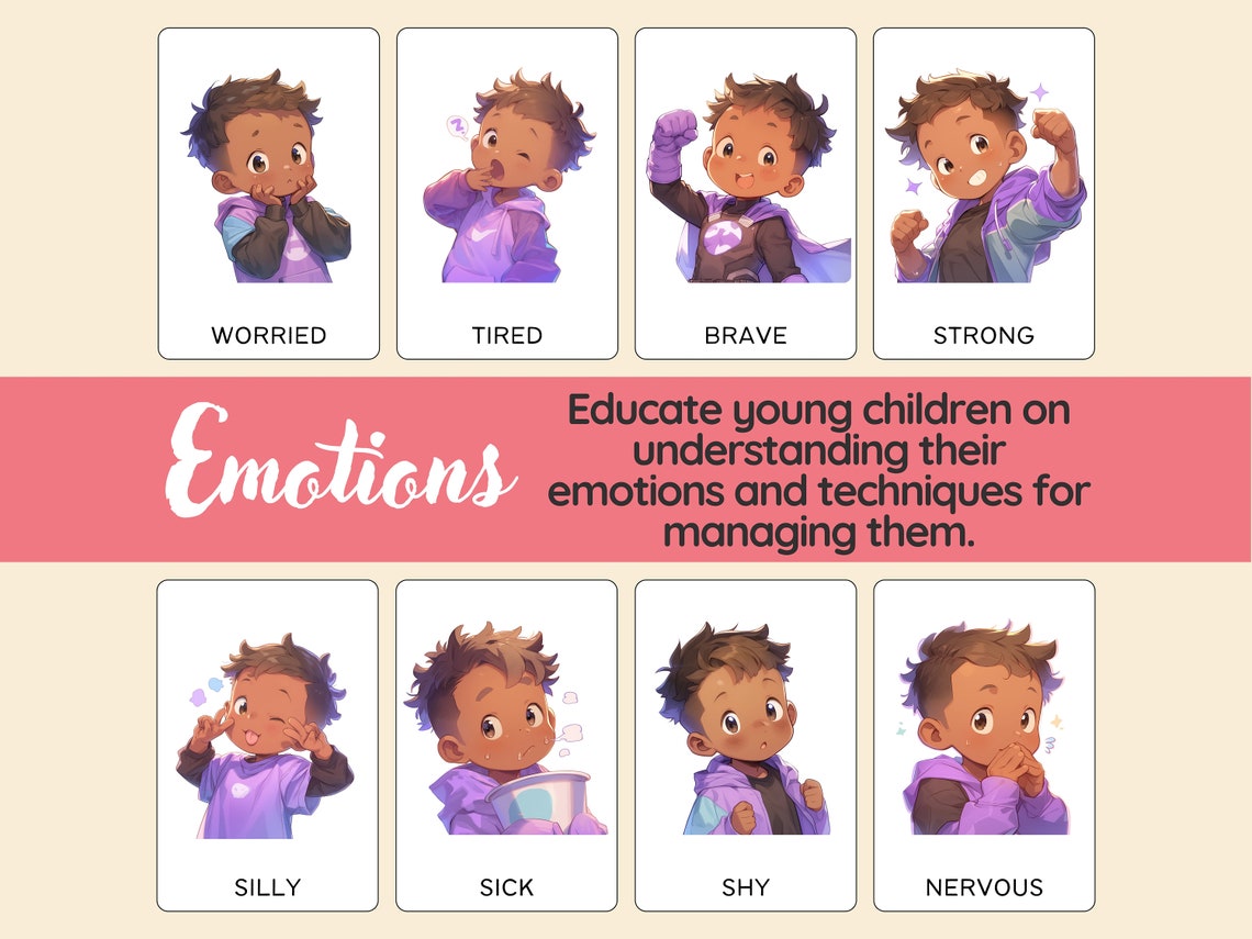 Kids Emotions Flashcards Large Montessori Feelings Cards Printable ...