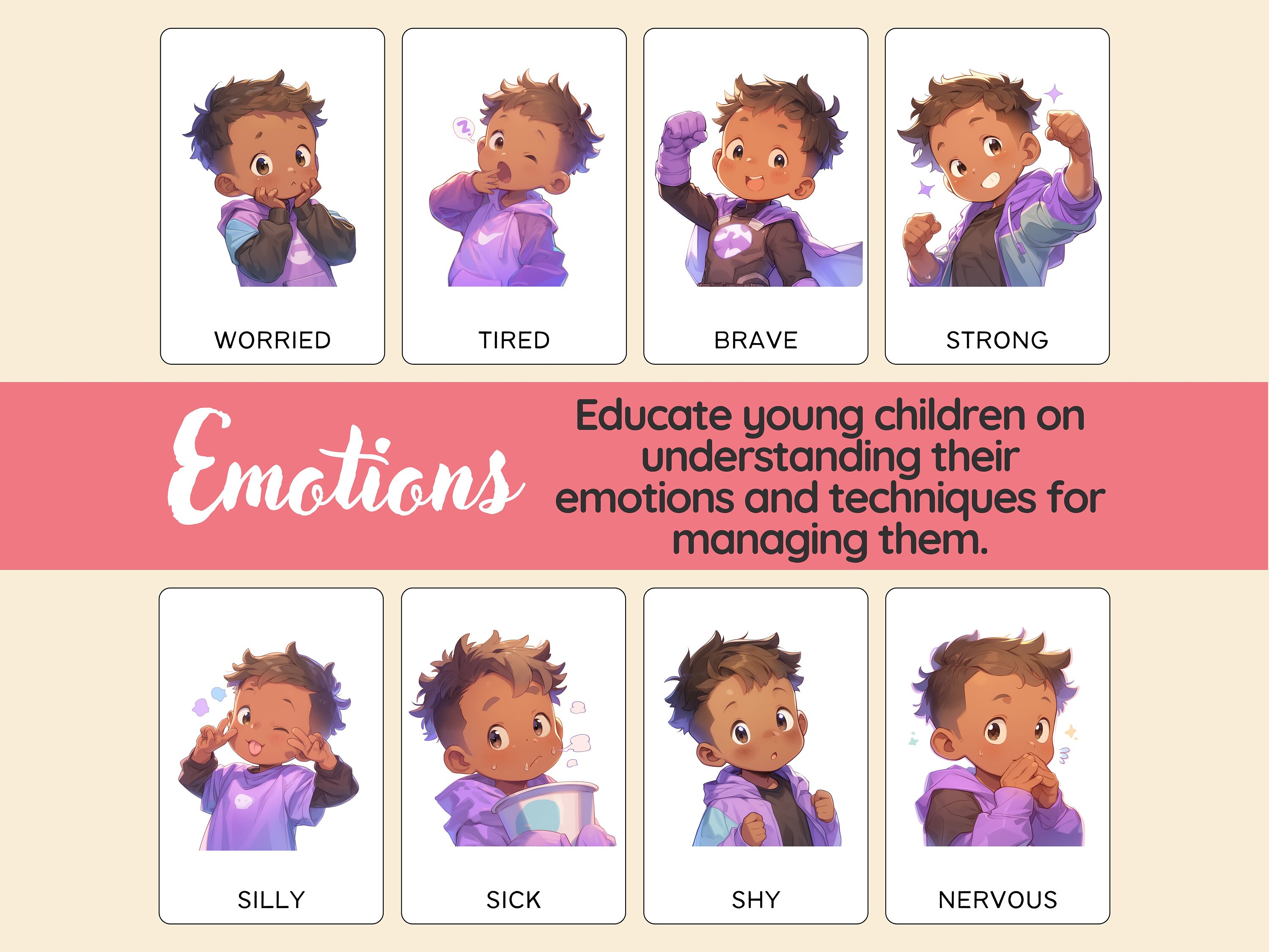 Kids Emotions Flashcards Large Montessori Feelings Cards Printable ...