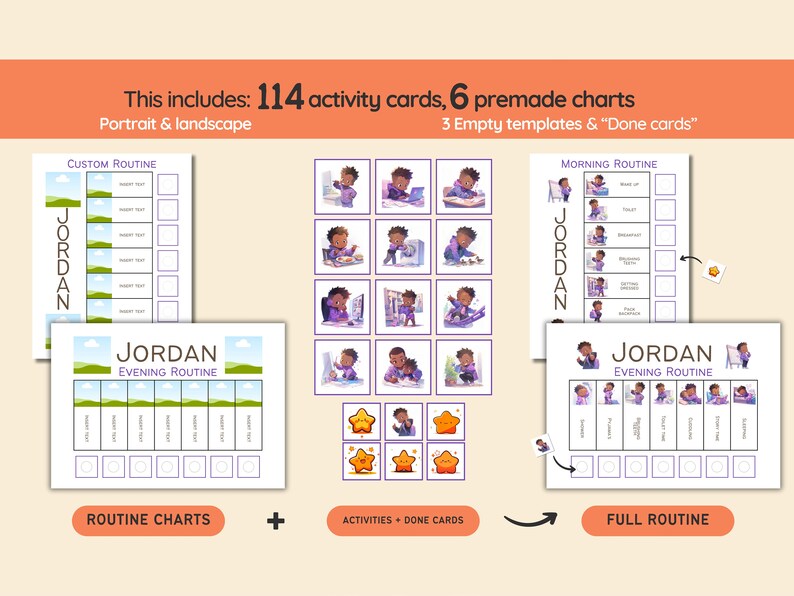 Editable Chore Chart Visual Schedule for Kids Montessori Routine Charts ...