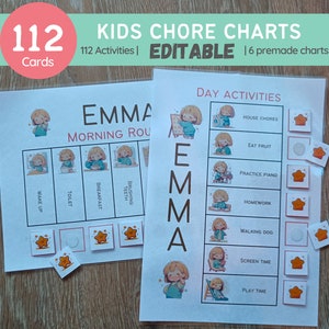 Editable Chore Chart Visual Schedule for Kids Montessori Routine Charts ...