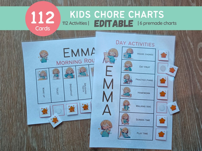 Editable Chore Chart Visual Schedule for Kids Montessori Routine Charts ...