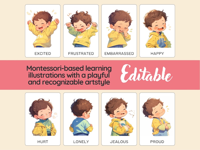 Kids Emotions Flashcards Large Montessori Feelings Cards Printable ...