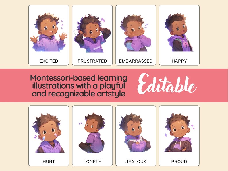 Kids Emotions Flashcards Large Montessori Feelings Cards Printable ...