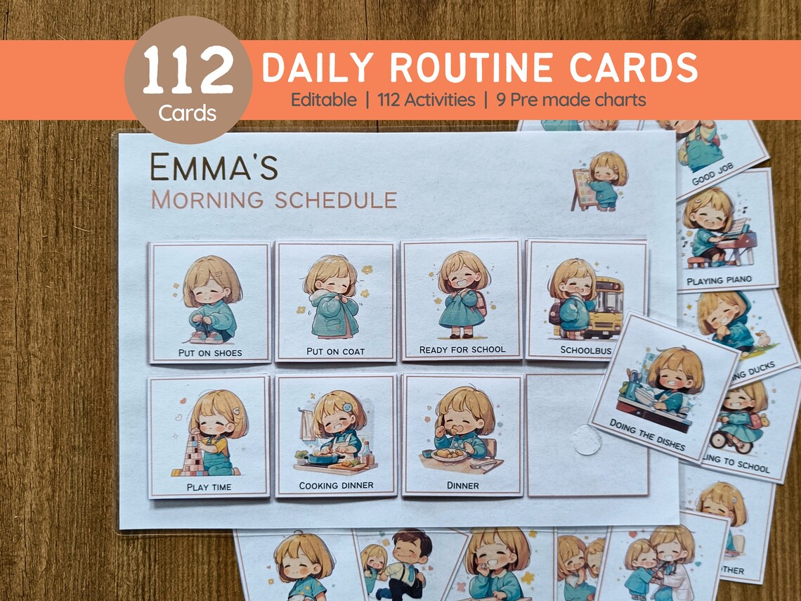 Morning & Evening Daily Routine Cards Visual Schedule for Kids Daily ...