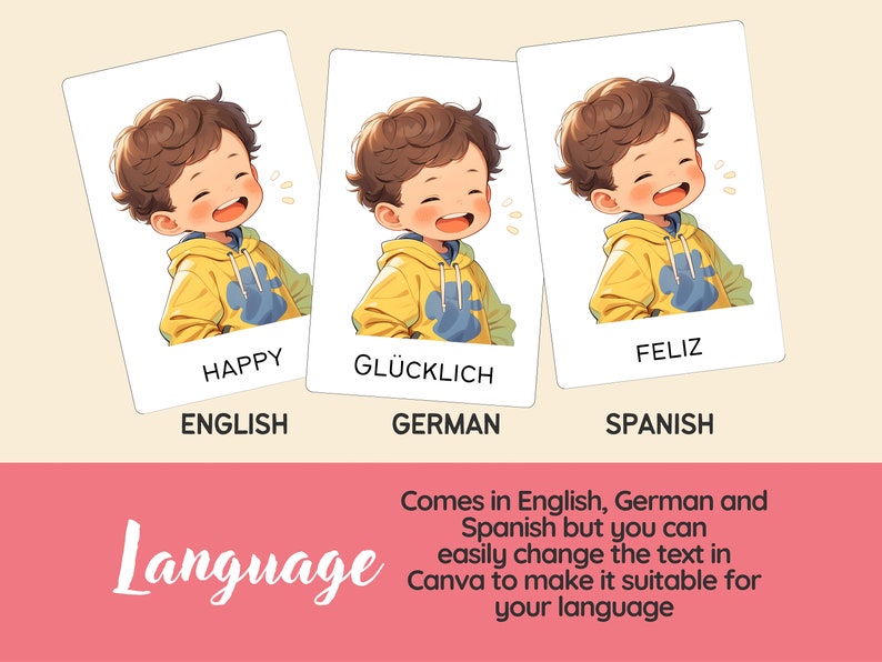 Kids Emotions Flashcards Large Montessori Feelings Cards Printable ...