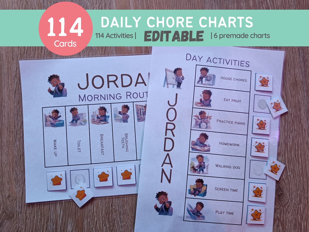 Editable Chore Chart Visual Schedule for Kids Montessori Routine Charts ...