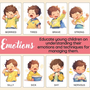Kids Emotions Flashcards Large Montessori Feelings Cards Printable ...