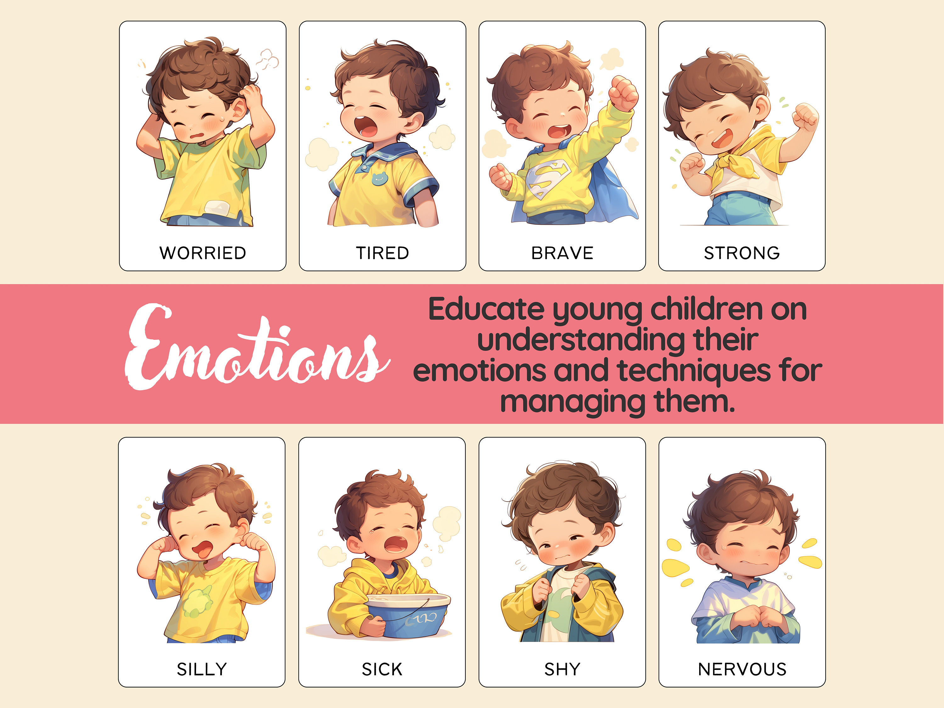 Kids Emotions Flashcards Large Montessori Feelings Cards Printable ...