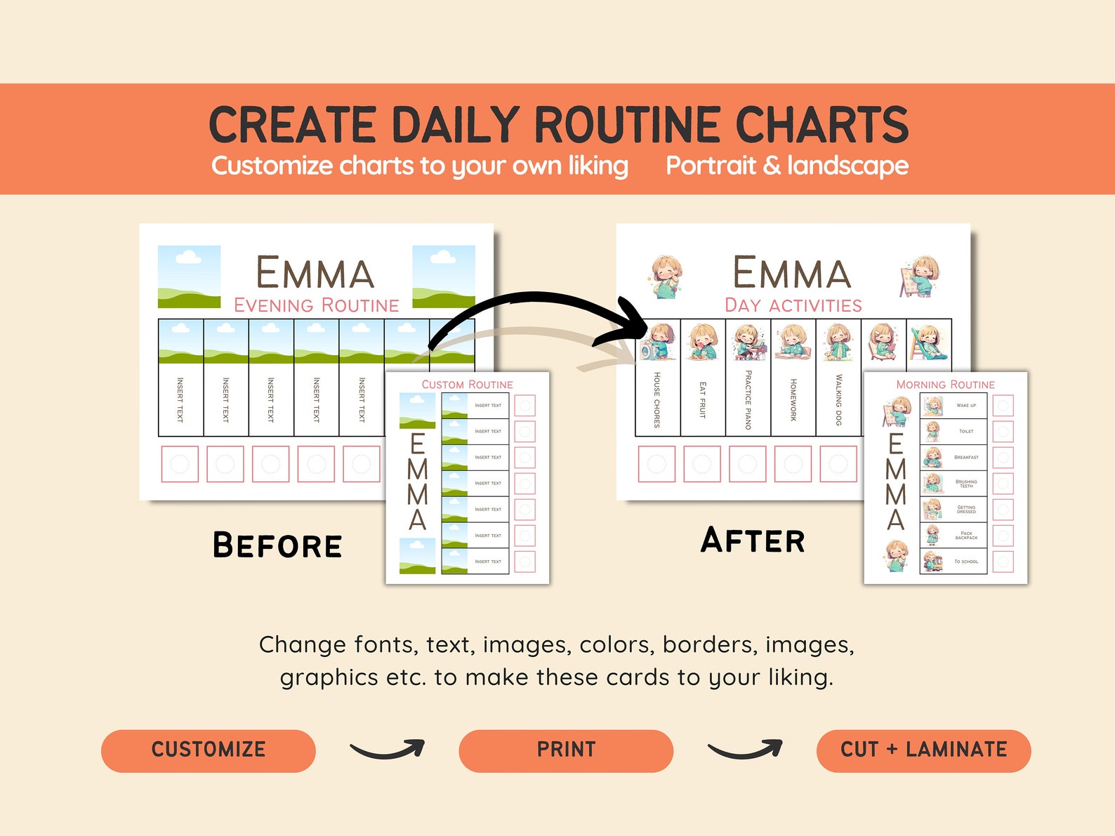 Editable Chore Chart Visual Schedule for Kids Montessori Routine Charts ...