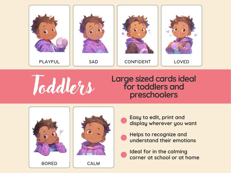 Kids Emotions Flashcards Large Montessori Feelings Cards Printable ...