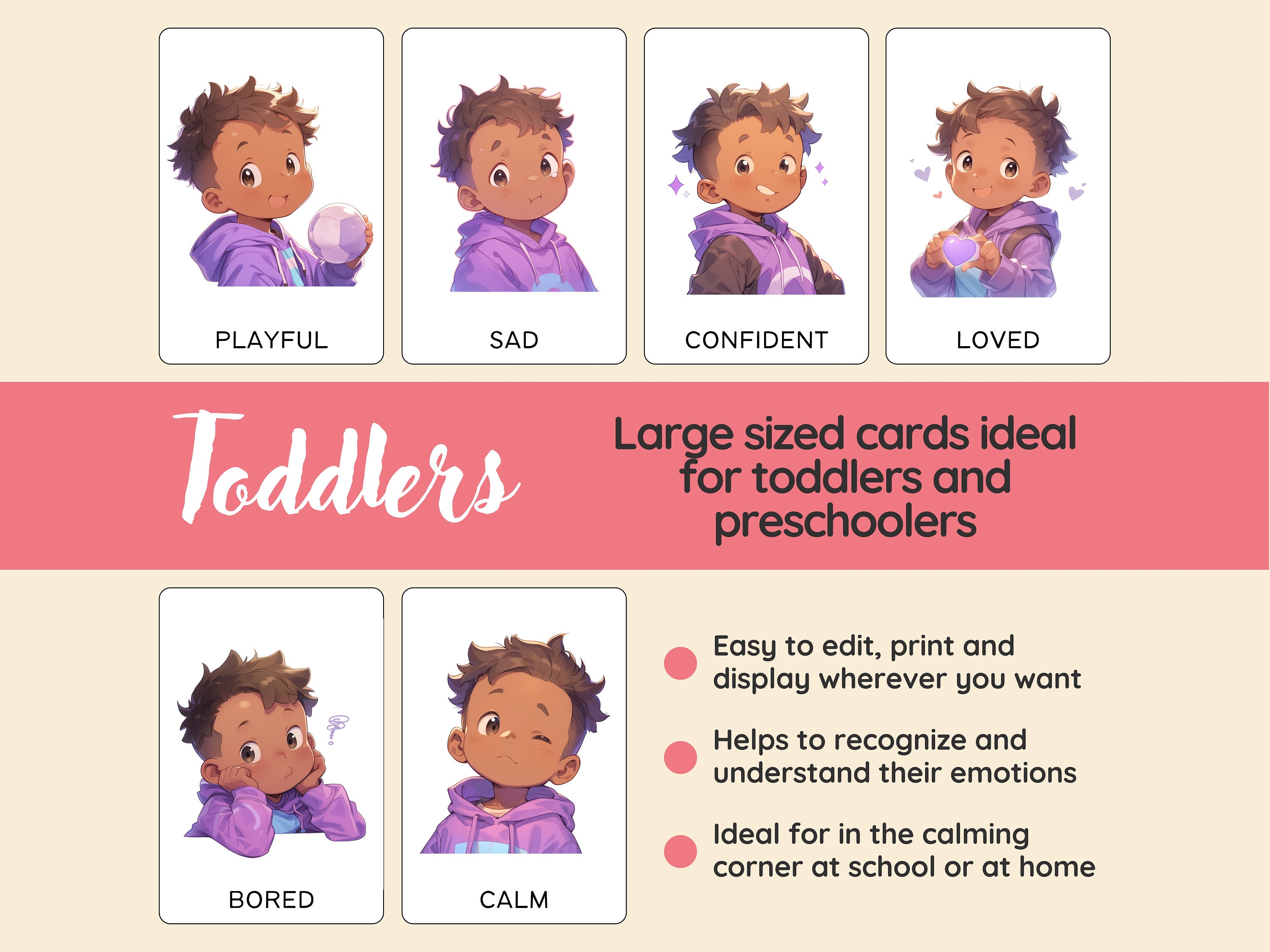 Kids Emotions Flashcards Large Montessori Feelings Cards Printable ...