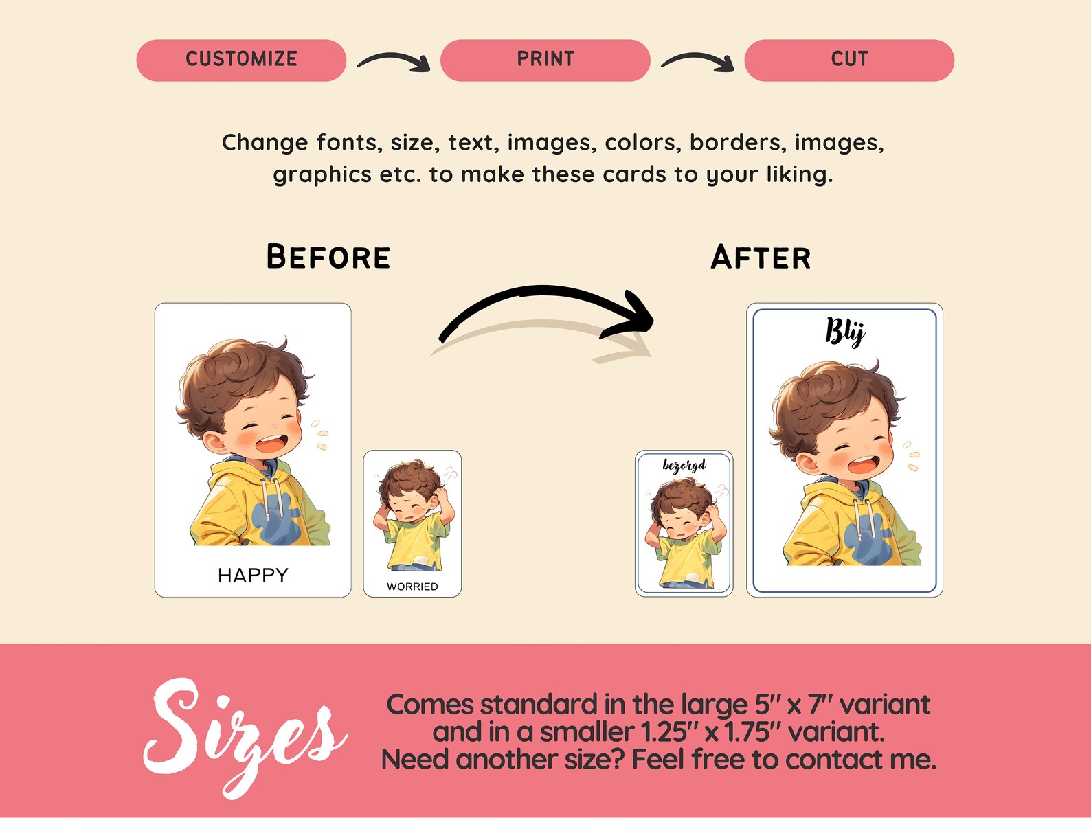 Kids Emotions Flashcards Large Montessori Feelings Cards Printable ...