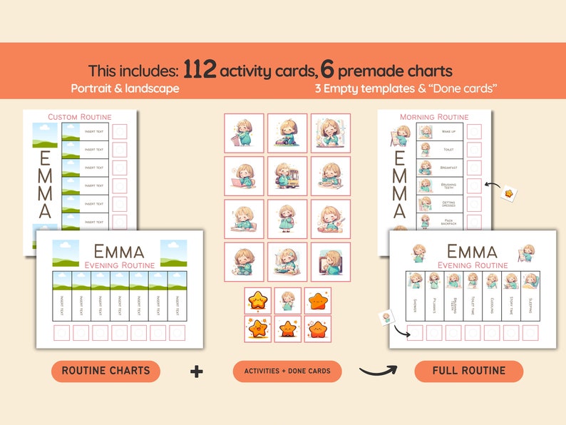 Editable Chore Chart Visual Schedule for Kids Montessori Routine Charts ...