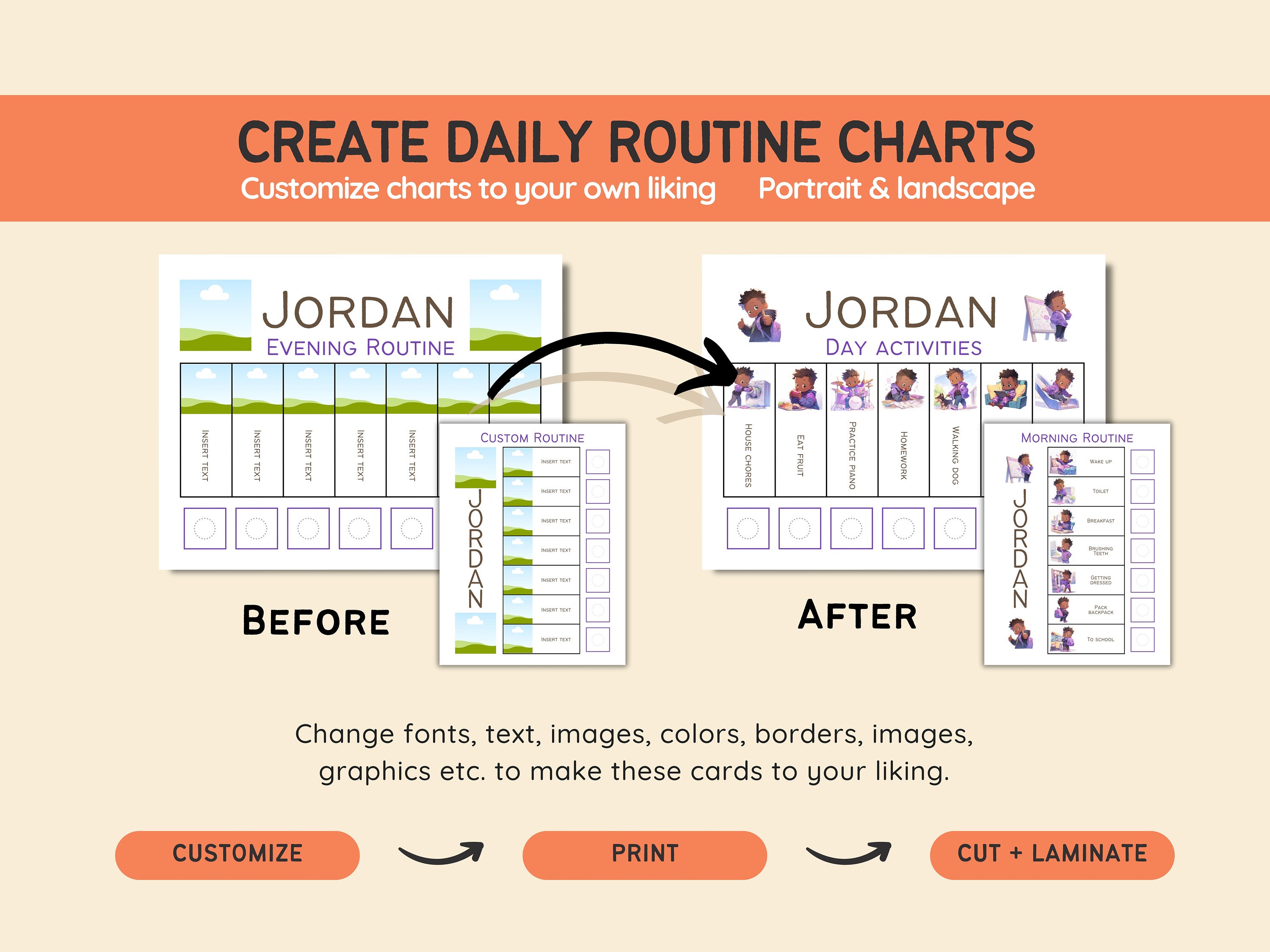 Editable Chore Chart Visual Schedule for Kids Montessori Routine Charts ...